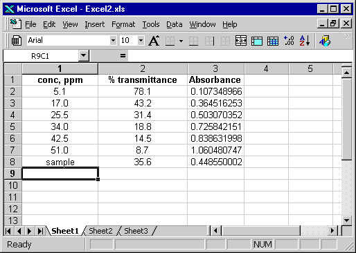 Chem301 Tutorial Least squares Regression In Excel